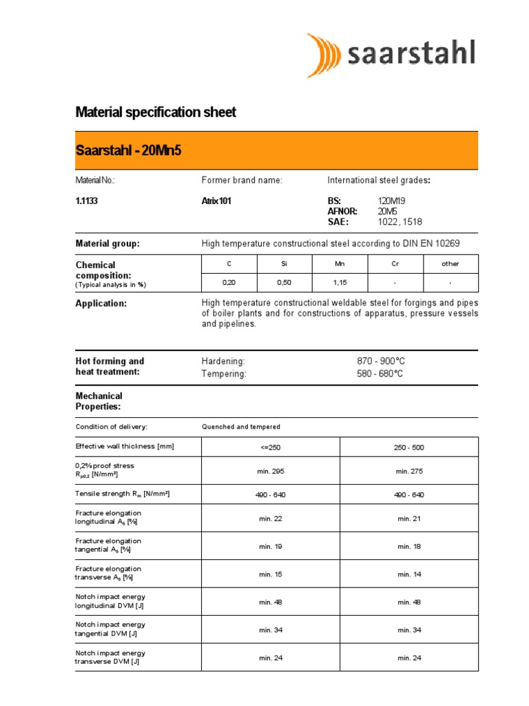 20Mn5 Steel Specification Overview | PDF