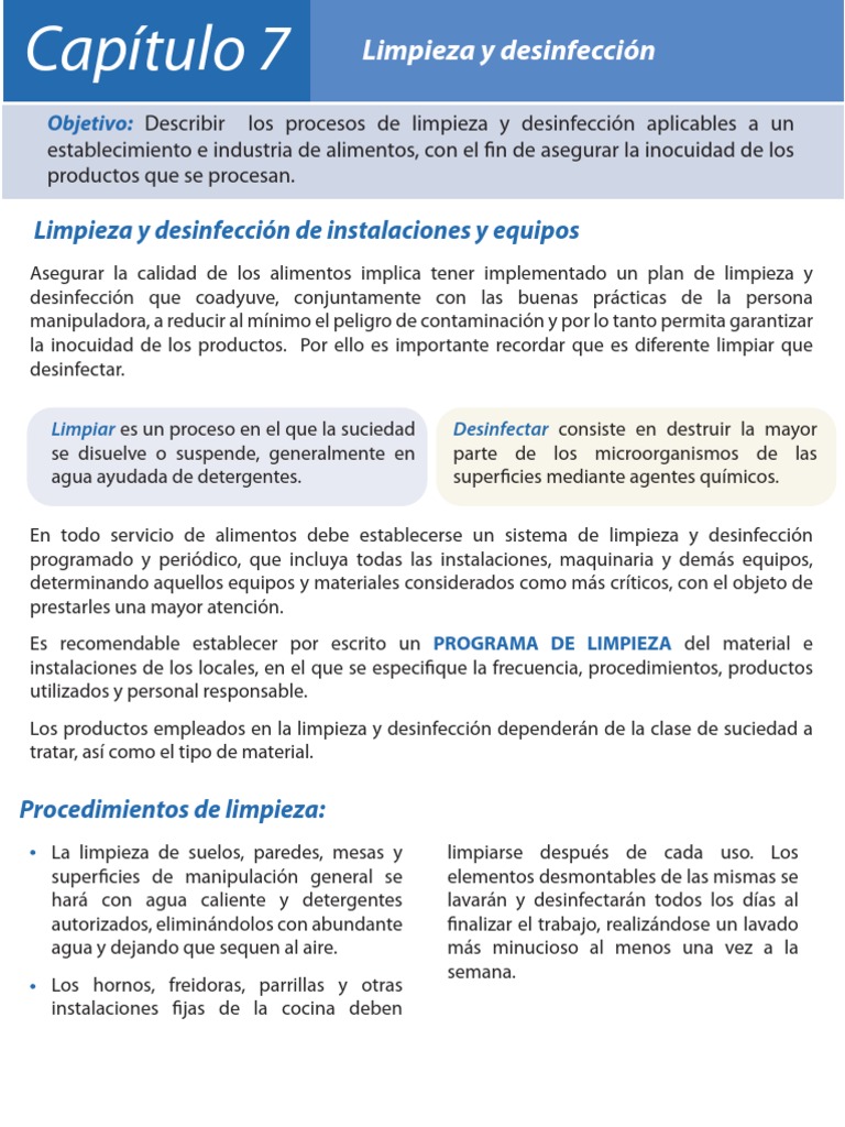 Capitulo 7 Limpieza Y Desinfeccion PDF | PDF | Detergente | Agua