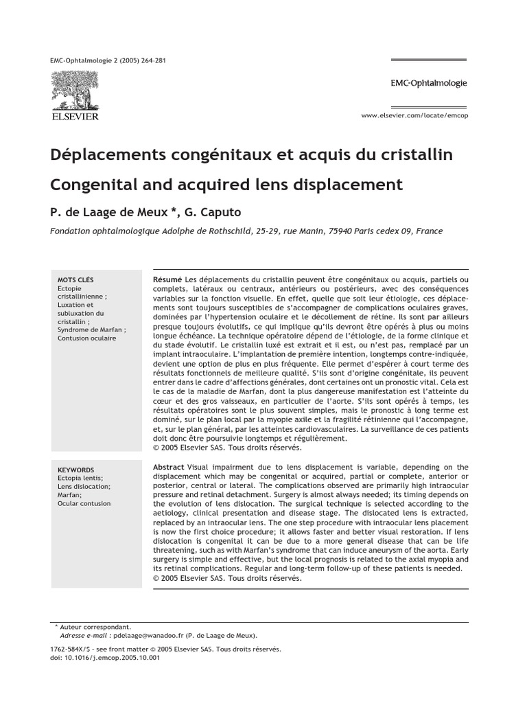 Luxation Du Cristallin EMC | PDF | Ophtalmologie | Vision