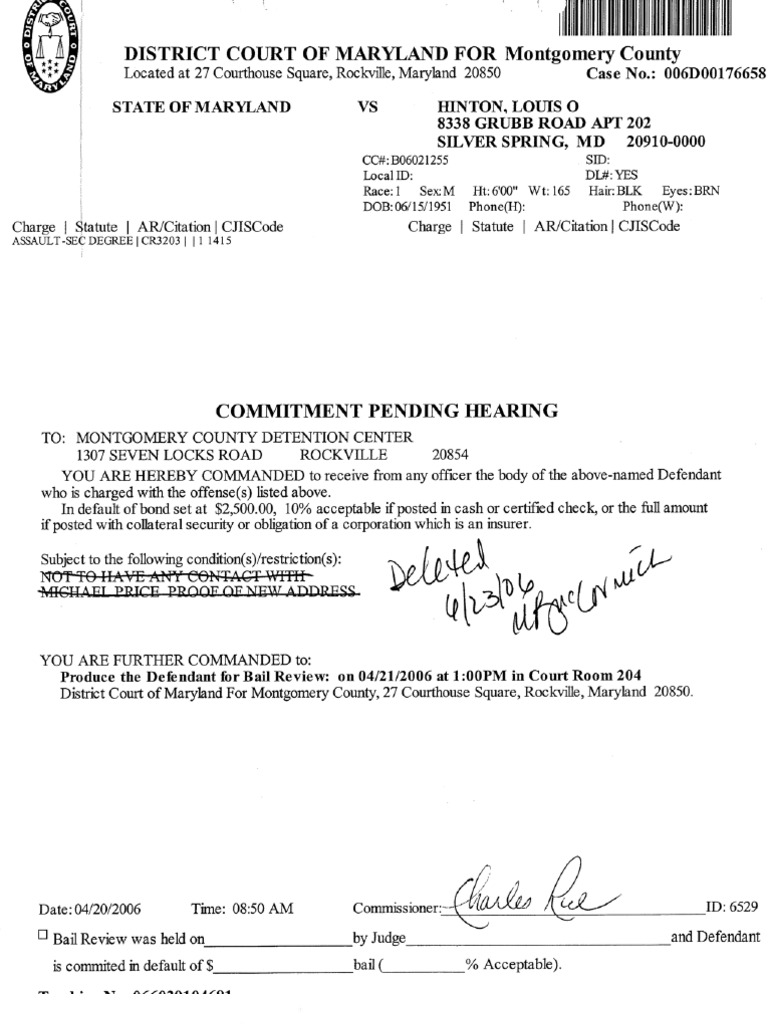 Hinton Court Docs Commitment Pending Hearing | PDF