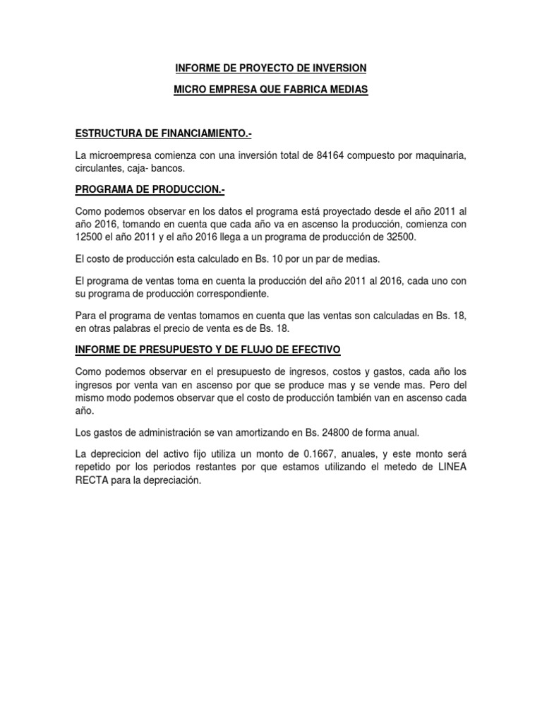 Informe de Proyecto de Inversion | PDF