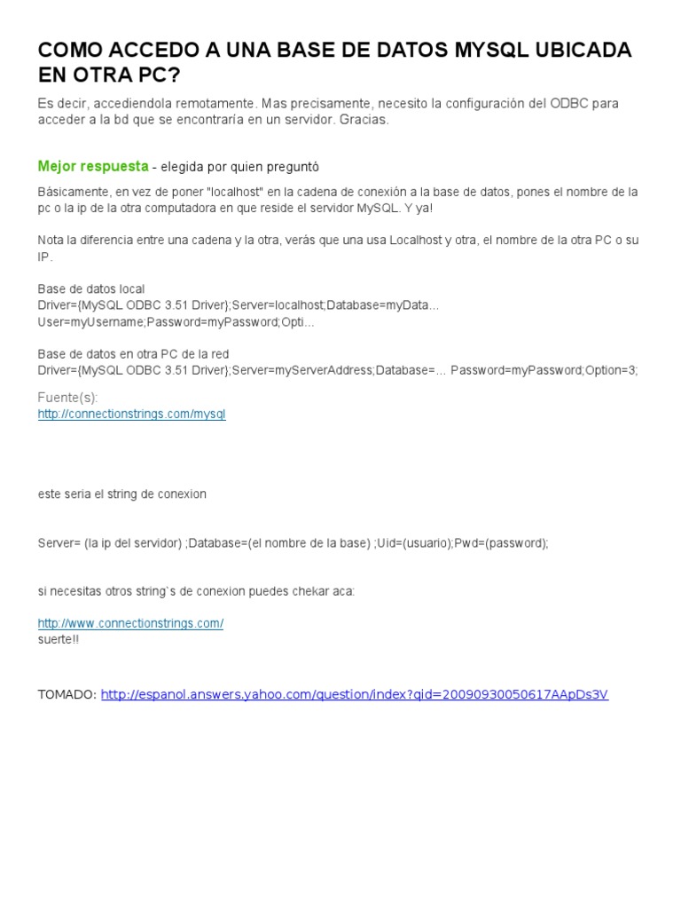 Como Accedo A Una Base de Datos Mysql Ubicada en Otra PC | PDF | Mi sql | Servidor (Computación)