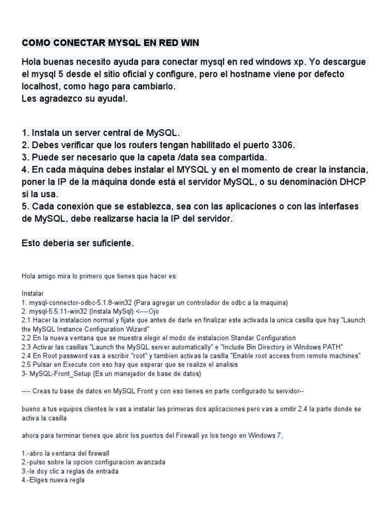 Como Conectar Mysql en Red Win | PDF | Mi sql | Servidor (Computación)