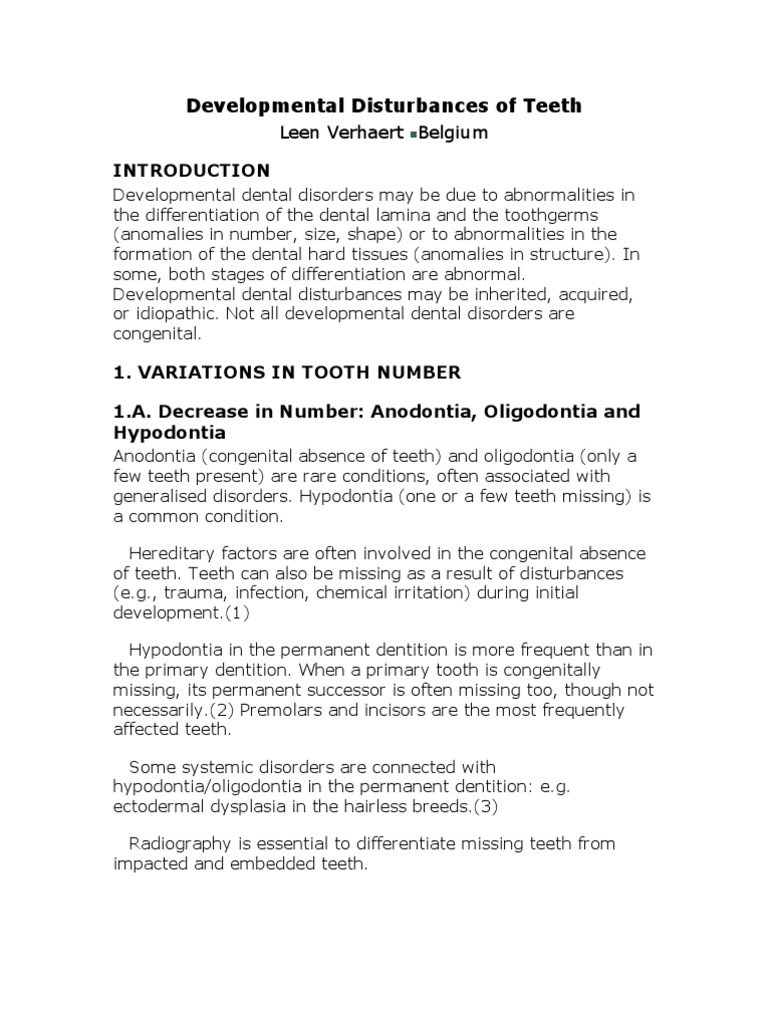 Developmental Disturbances of Teeth | PDF | Tooth Enamel | Human Tooth