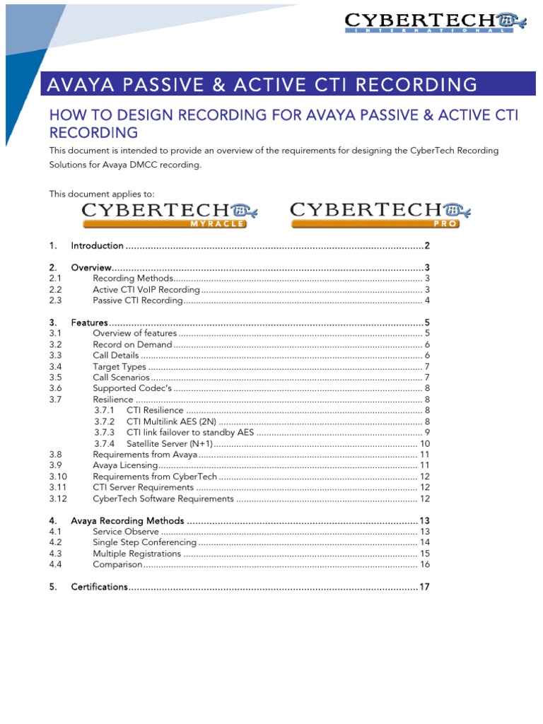 Avaya CTI Recording Design Guide | PDF | Voice Over Ip | Server (Computing)