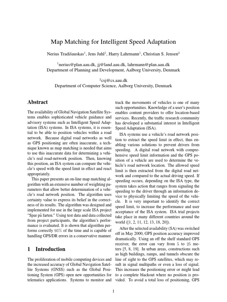 Map Matching For Intelligent Speed Adaptation | PDF | Global ...
