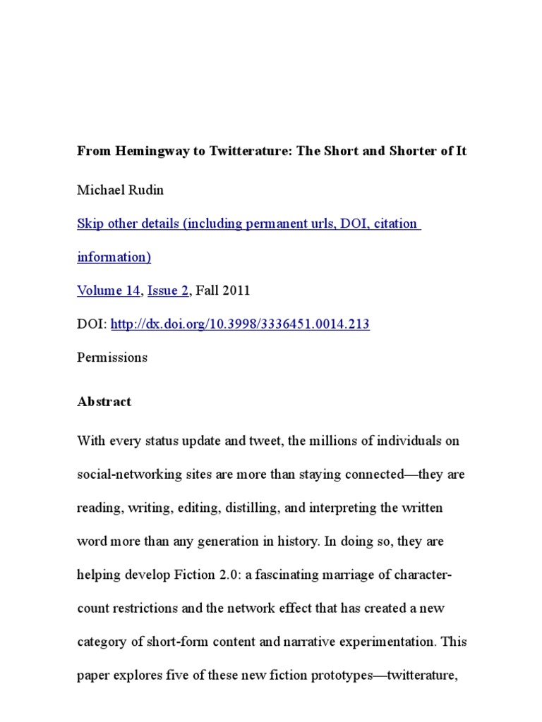 From Hemingway To Twitterature, The Short and Shorter of It PDF | PDF ...