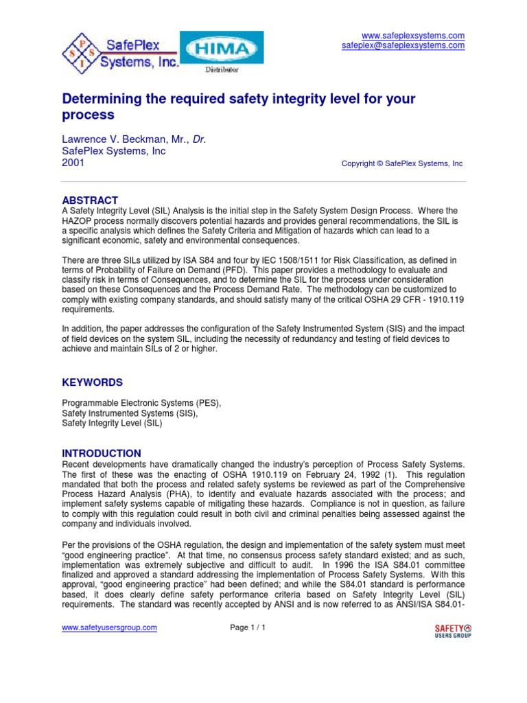 Determining The Required Safety Integrity Level For Your Process PDF ...