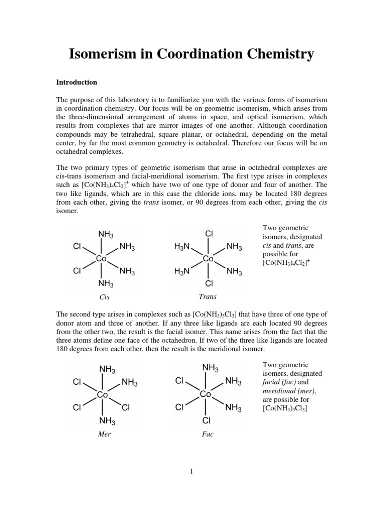 Isomerism Coordination Chemistry | PDF | Coordination Complex | Isomer
