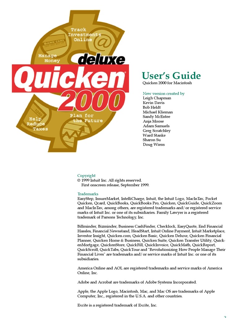 Quicken 2000 Deluxe User's Guide for Macintosh | Keyboard Shortcut ...