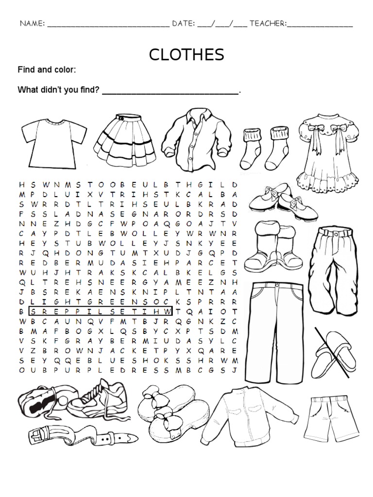 Clothes Wordsearch | PDF
