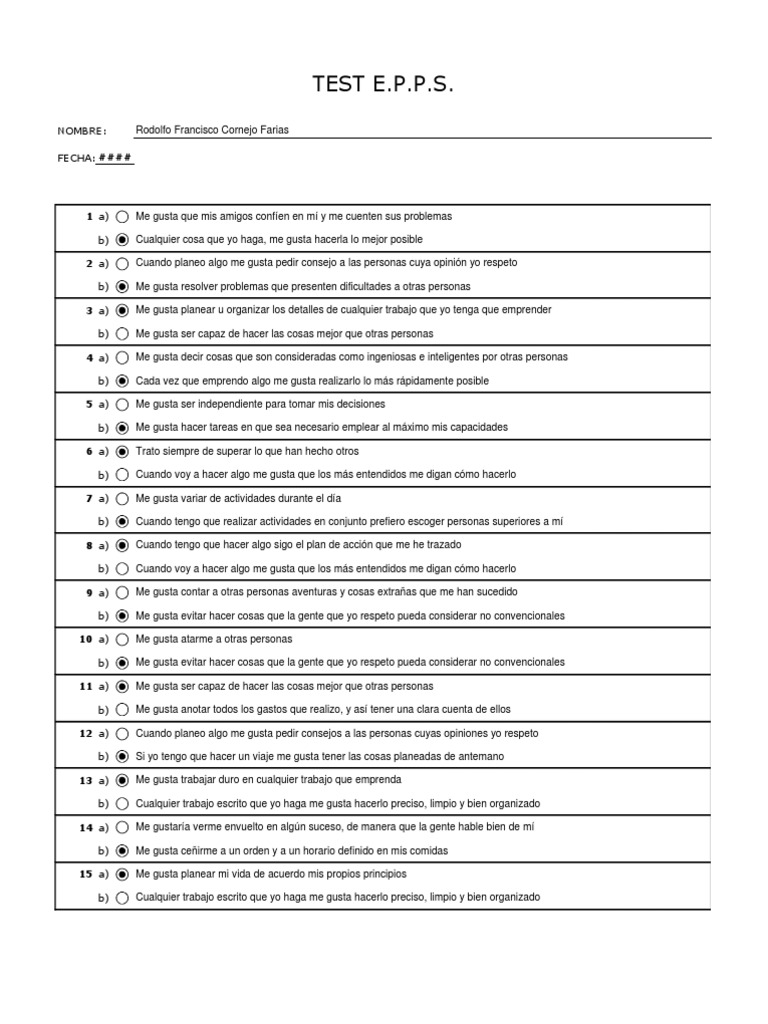 Test de Edwards | PDF | Toma de decisiones | Depresión (estado de ánimo)