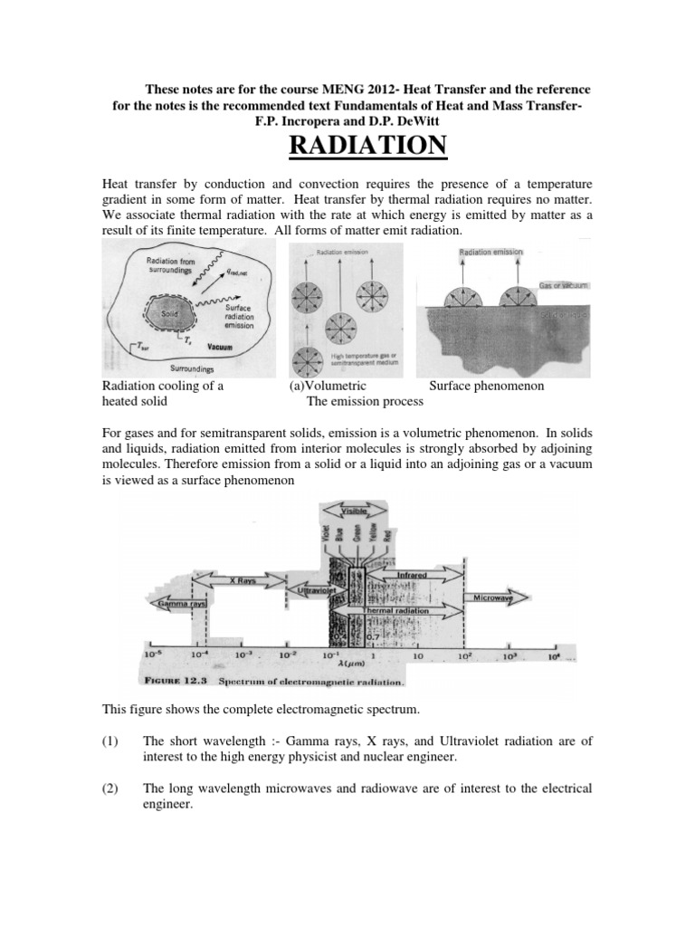 RADIATION Lecture Notes | Electromagnetic Spectrum | Heat Transfer