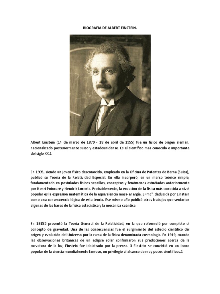Biografia de Albert Einstein | PDF | Albert Einstein | Relatividad general