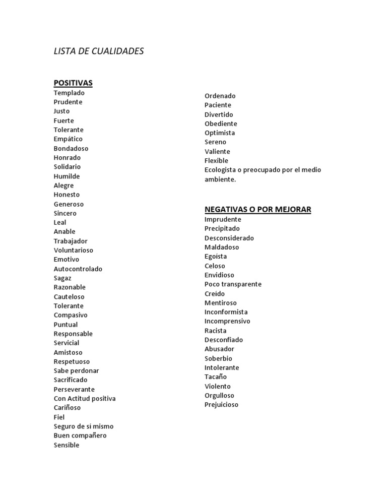 Lista de Cualidades