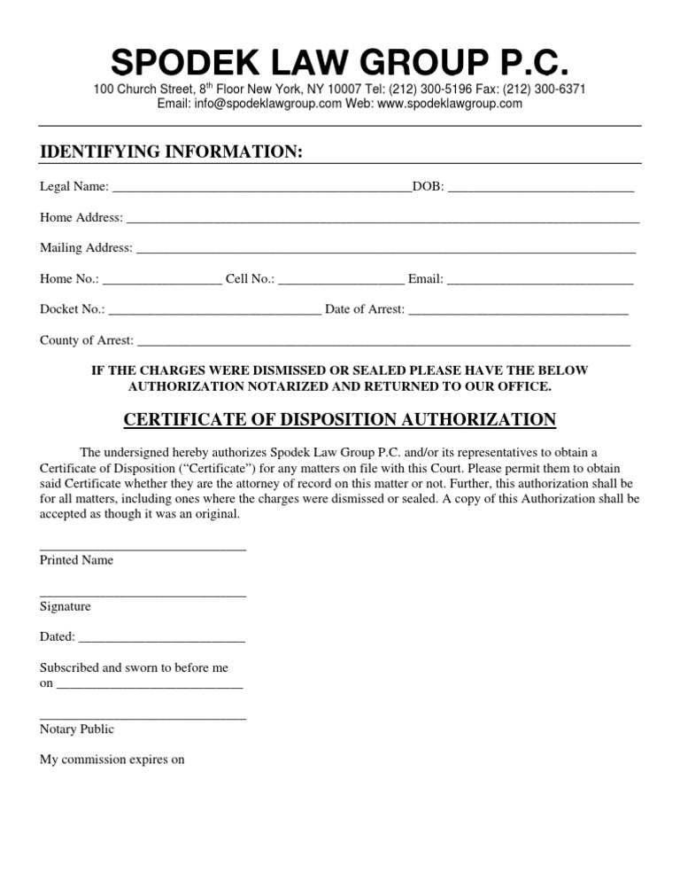 Certificate of Disposition Intake and Authorization | PDF