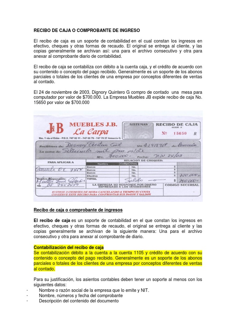 Recibo de Caja o Comprobante de Ingreso | PDF | Cheque | Contabilidad
