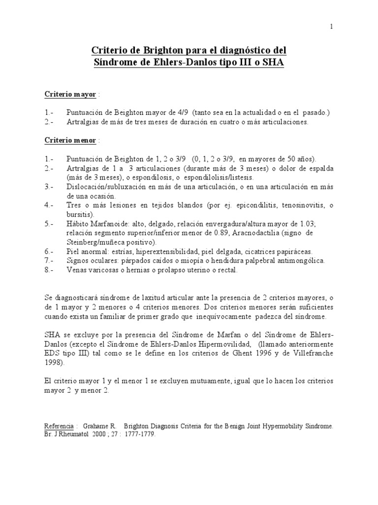 Criterios de Brighton para Ehlers-Danlos | PDF | Sistema ...