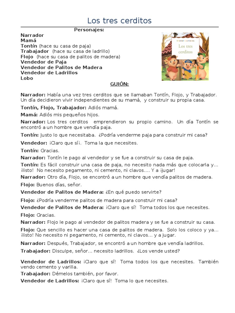 Guion teatral: Los tres cerditos | PDF | Hansel y Gretel (Ópera) | Juguetes