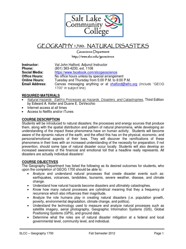 Onlinegeog1700syllabus 1 | PDF | Natural Disasters | Natural Hazards