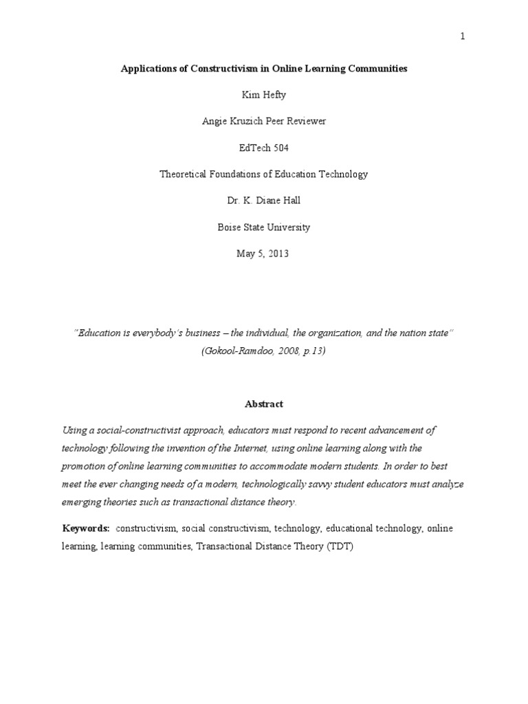 Kim Hefty Ed Tech 504 Final Synthesis Paper 2 | PDF | Constructivism ...