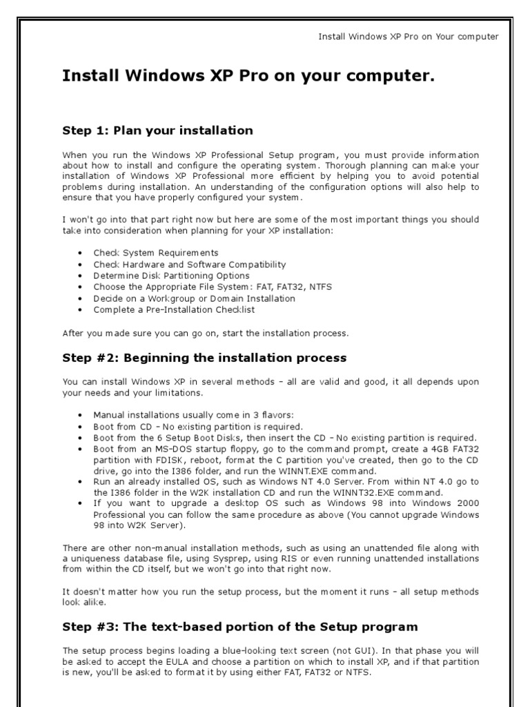 Install Windows XP Pro On My Computer | PDF | Windows 2000 | Microsoft Windows