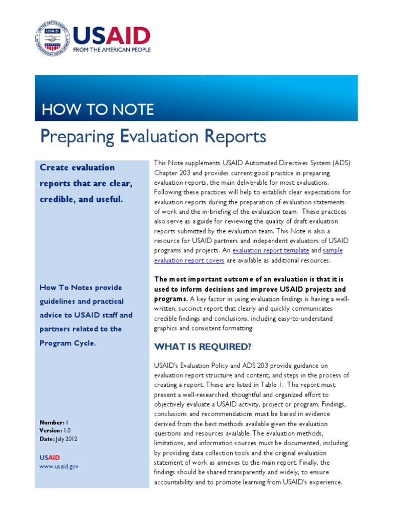 USAID, How To Note, Preparing Evaluation Reports, 2012, Uploaded by ...