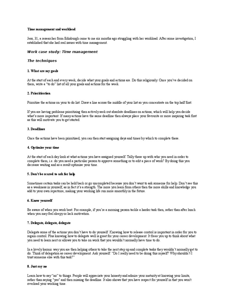 Work Case Study: Time Management The Techniques | PDF | Time Management ...