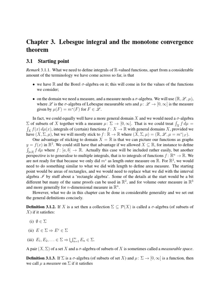 Chapter 3. Lebesgue Integral and The Monotone Convergence Theorem | PDF | Measure (Mathematics ...