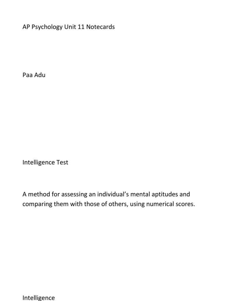 AP Psychology Unit 11 Notecards | PDF | Intelligence Quotient ...