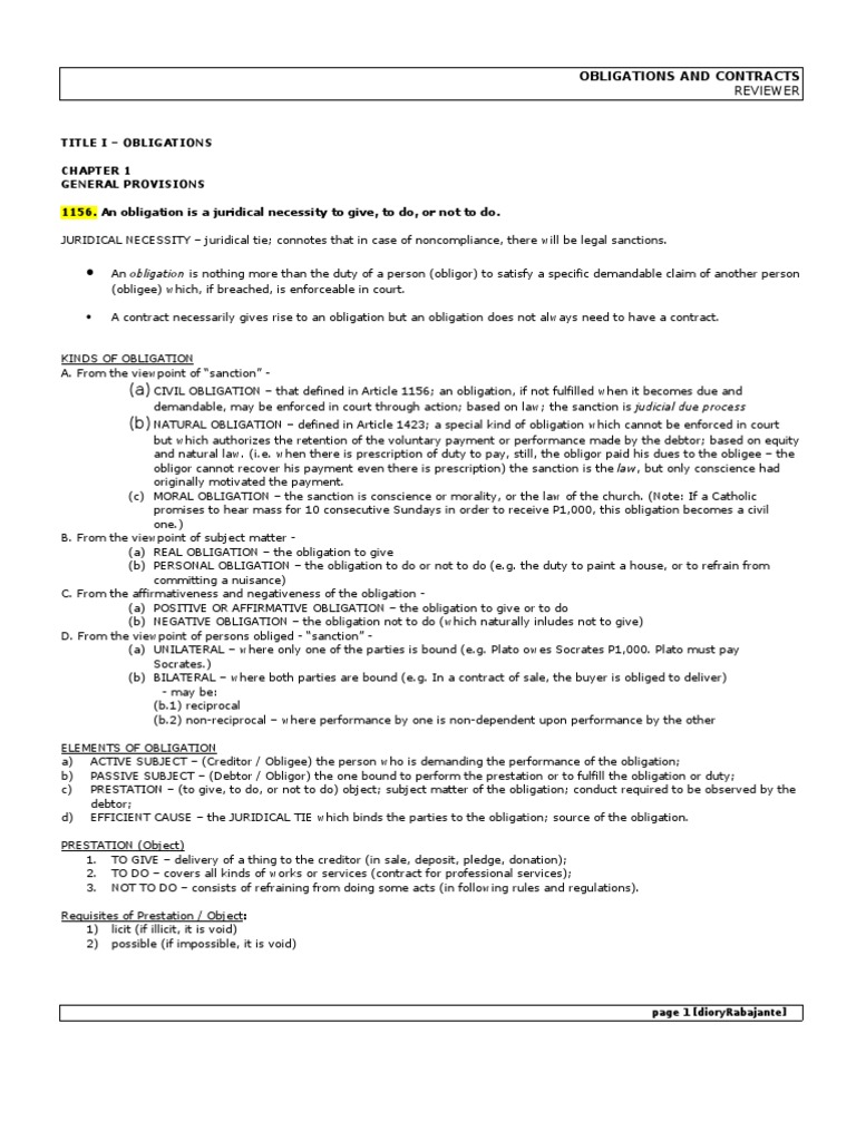 OBLICON Reviewer | PDF | Negligence | Law Of Obligations