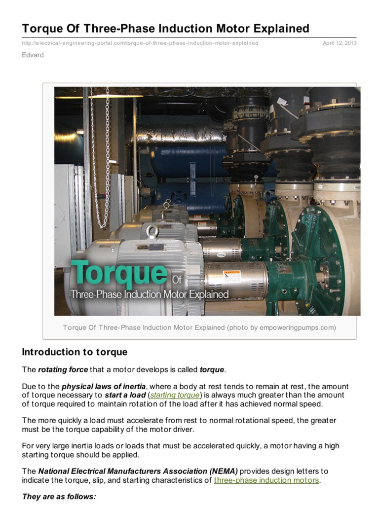 Torque of ThreePhase Induction Motor Explained | PDF | Torque | Vehicle ...