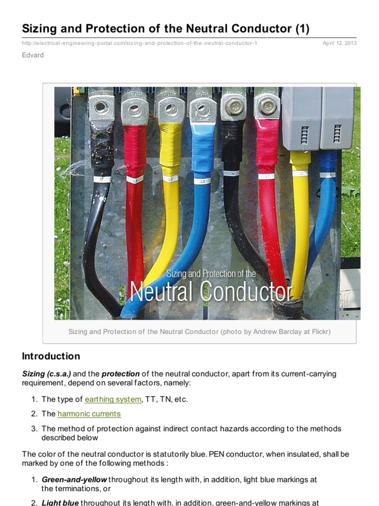 Sizing and Protection of the Neutral Conductor 1 | Cable | Electrical ...