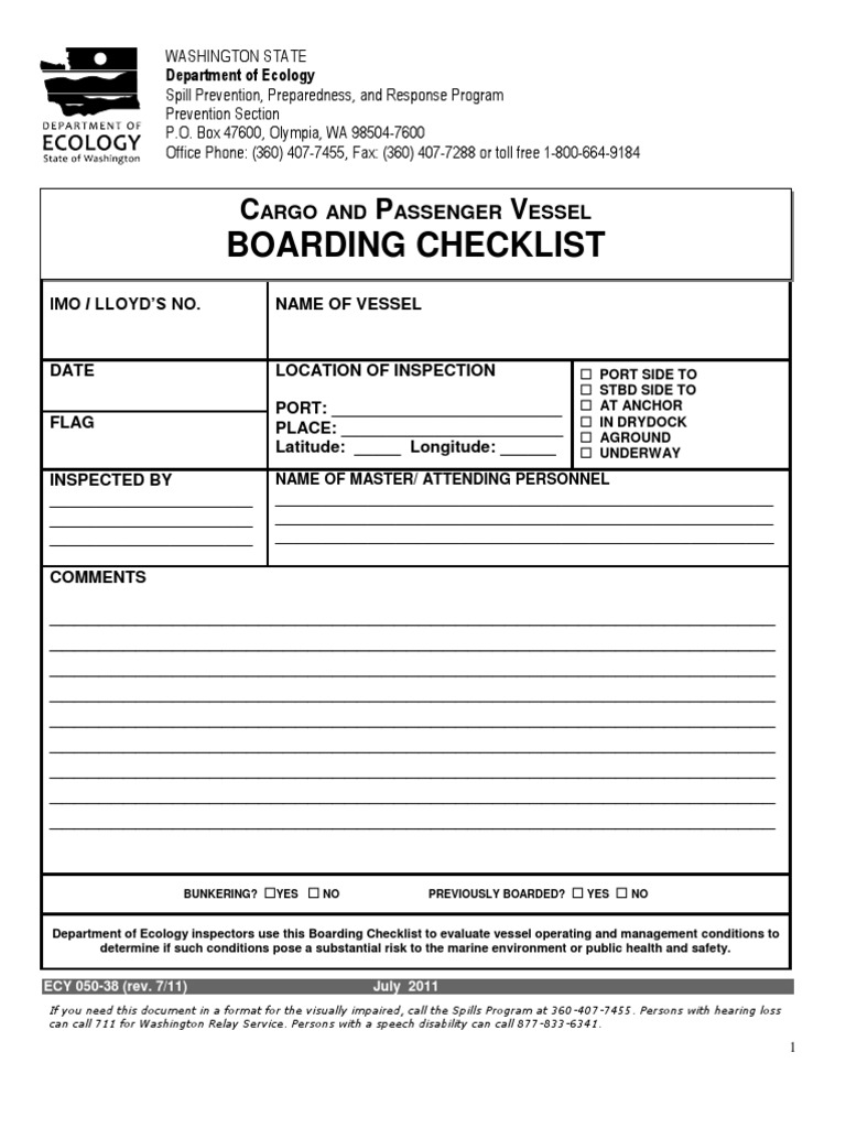 Boarding Checklist: Argo AND Assenger Essel | PDF | Ships | Water Transport
