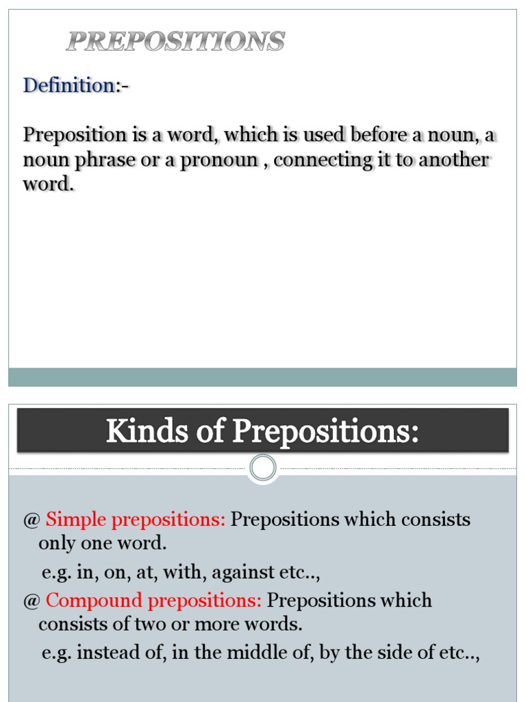 Prepositions | Download Free PDF | Preposition And Postposition | Noun