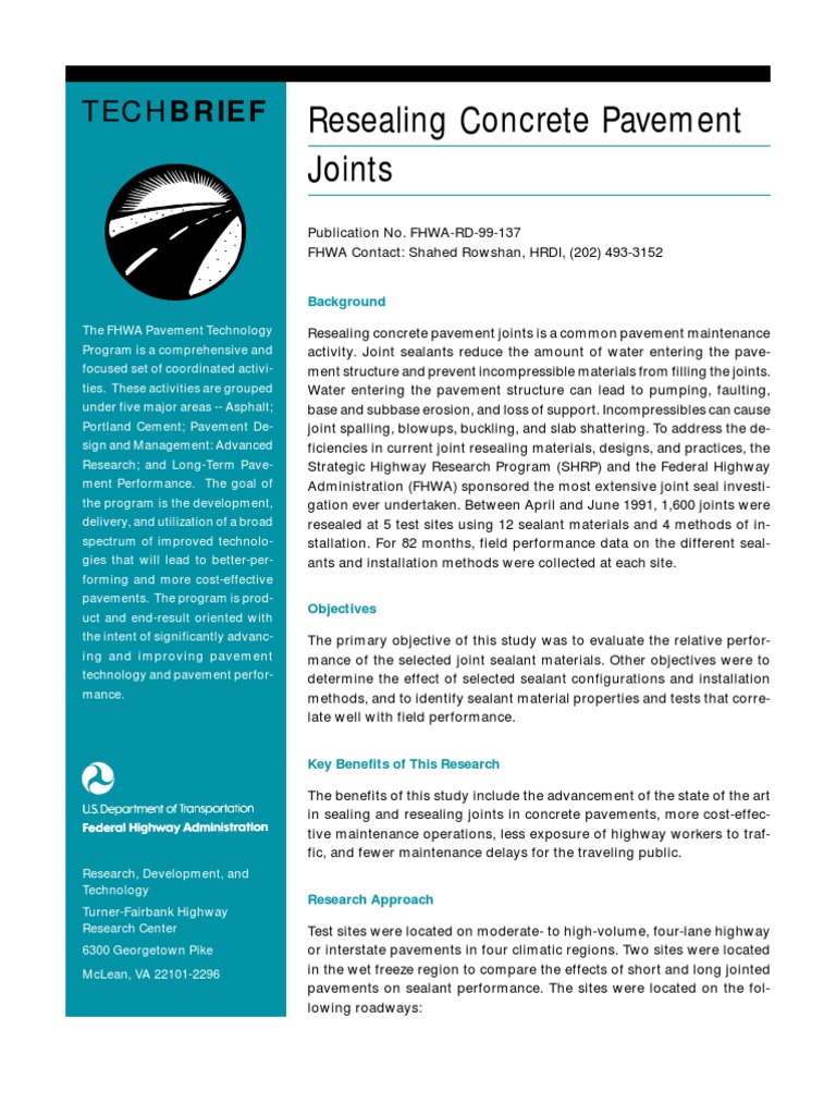Resealing Concrete Pavement Joints: Techbrief | PDF | Road Surface ...