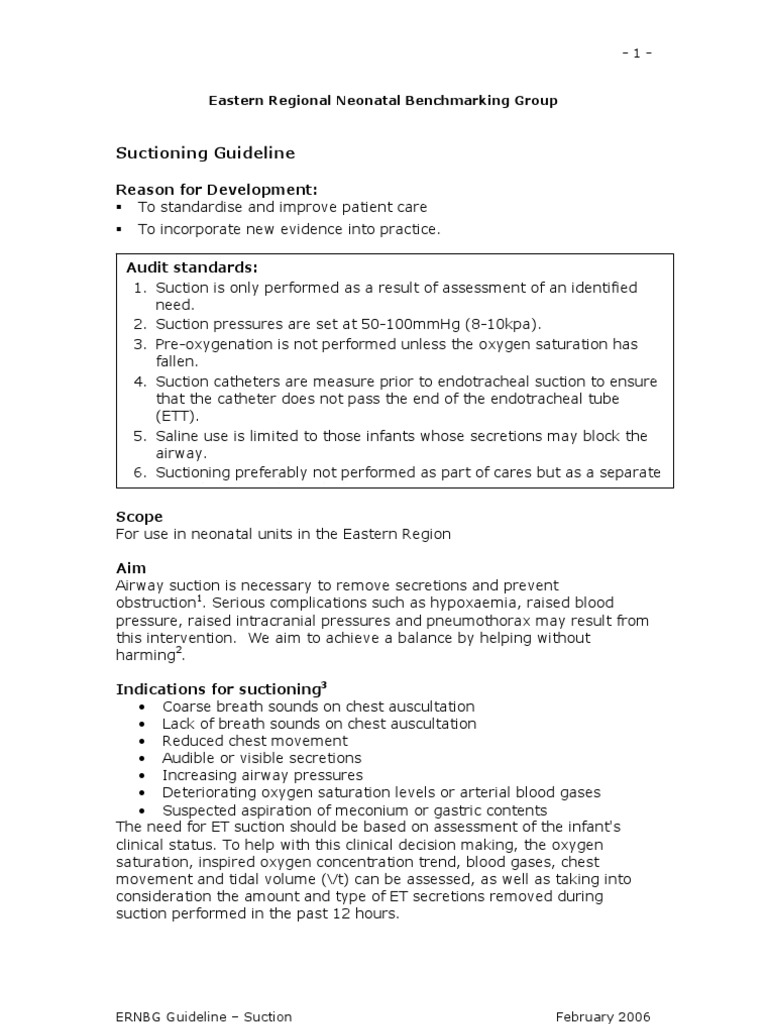 Neonatal Suctioning Guidelines PDF | PDF | Hypoxia (Medical) | Catheter