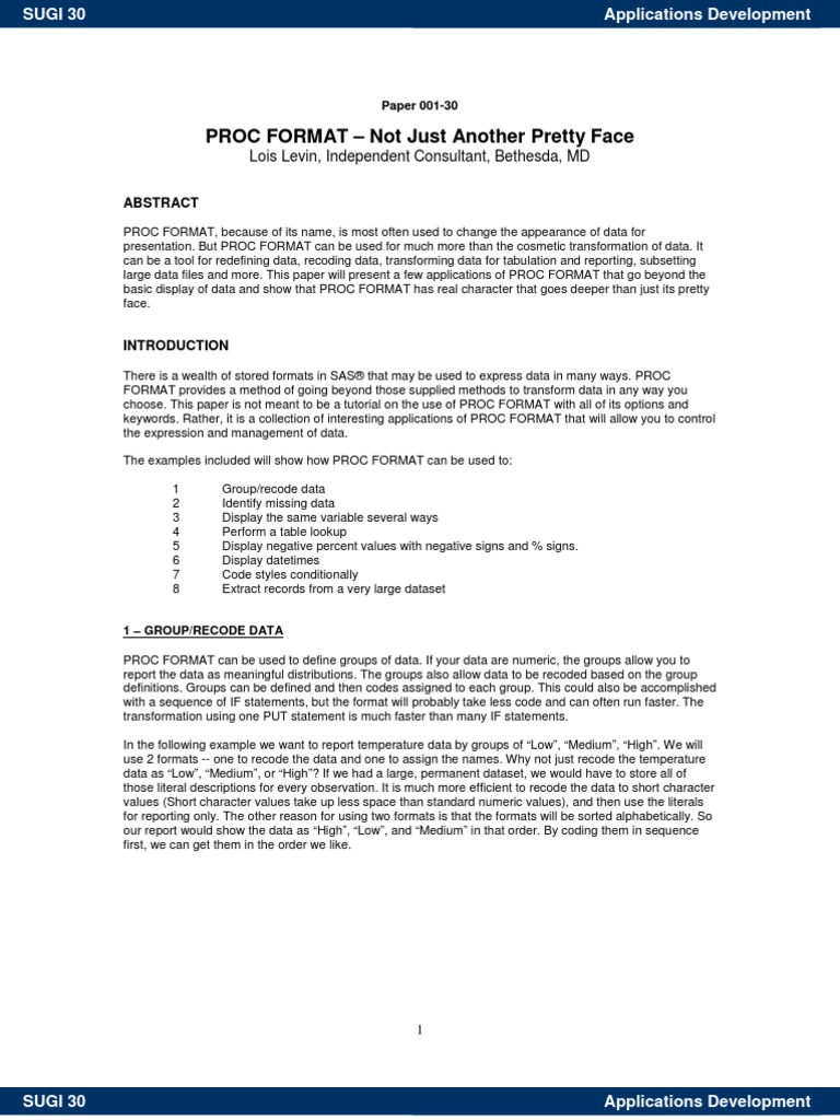 8 Uses of Proc Format | File Format | Subroutine