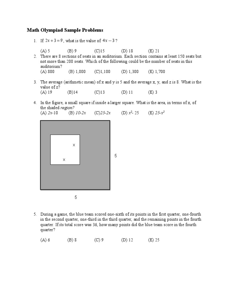 Math Olympiad Sample Problems | PDF | Mathematical Problem Solving | Triangle