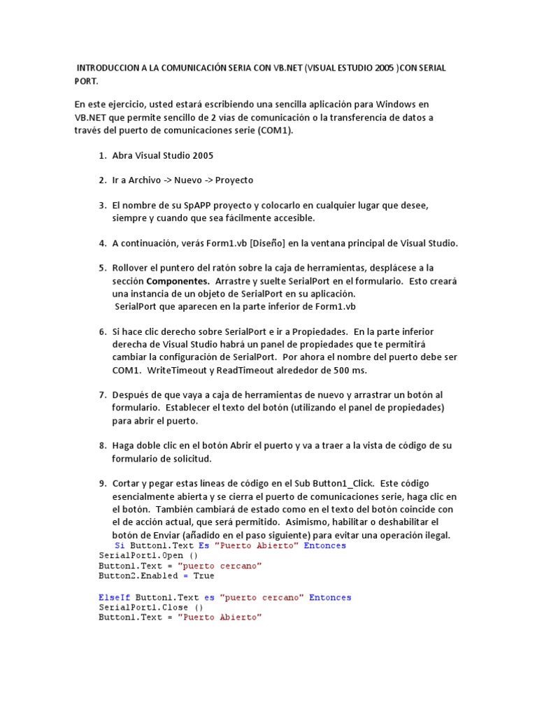 Comunicación Serial VB.NET en VS 2005 | PDF | Básico | Point and Click