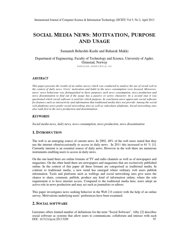 Social Media News: Motivation, Purpose and Usage | Download Free PDF ...