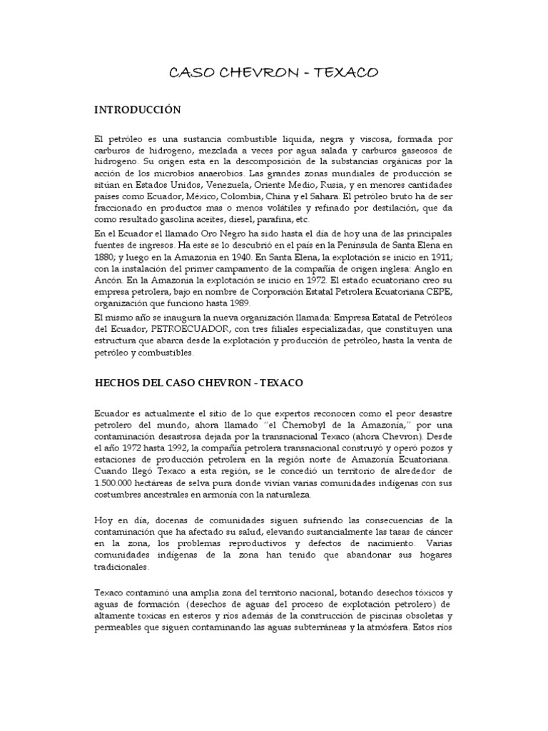 Un análisis exhaustivo del caso histórico Chevron-Texaco en Ecuador ...