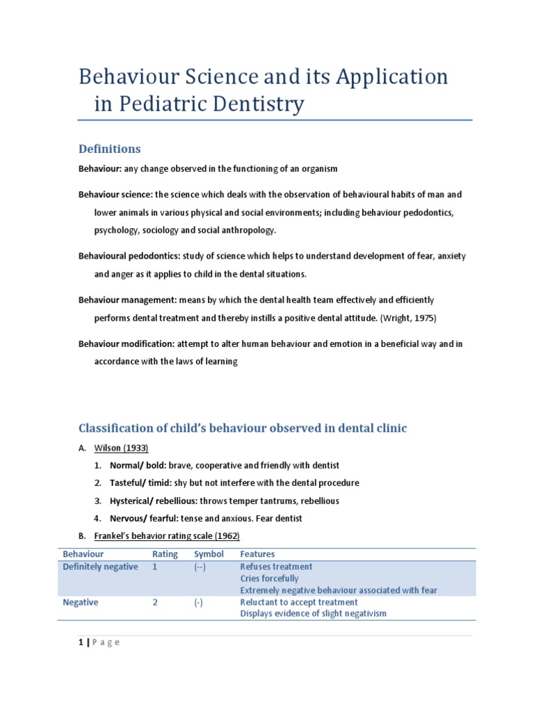 Behaviour Science and Its Application in Pediatric Dentistry | PDF ...