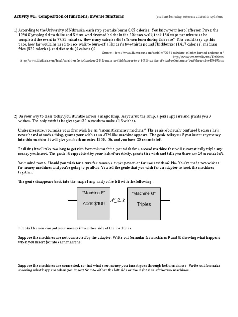 Activity #1: Composition of Functions Inverse Functions | PDF ...