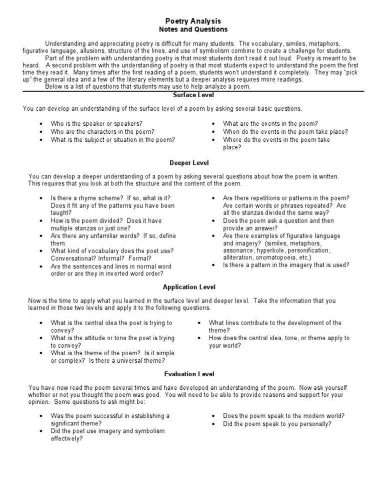 11U Poetry Analysis Four Levels | PDF | Poetry | Semiotics