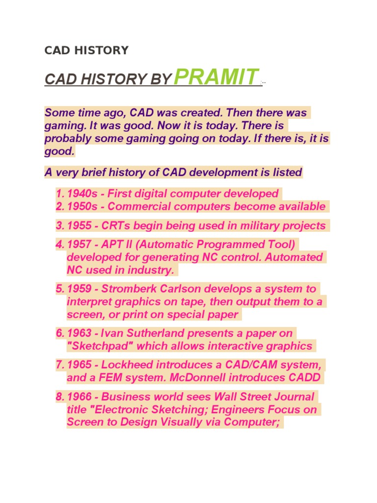 Pramit: Cad History by | PDF | Computer Aided Design | Auto Cad