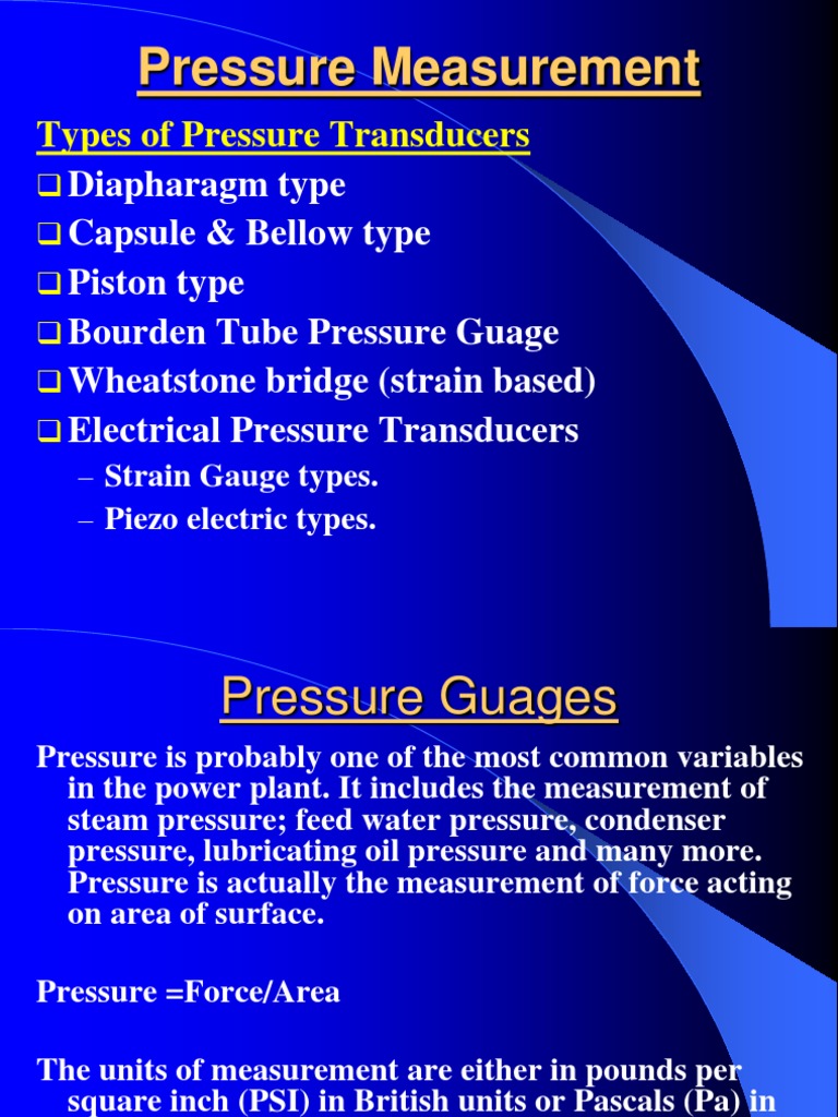 Pressure Measurement: Types of Pressure Transducers | PDF | Pressure ...