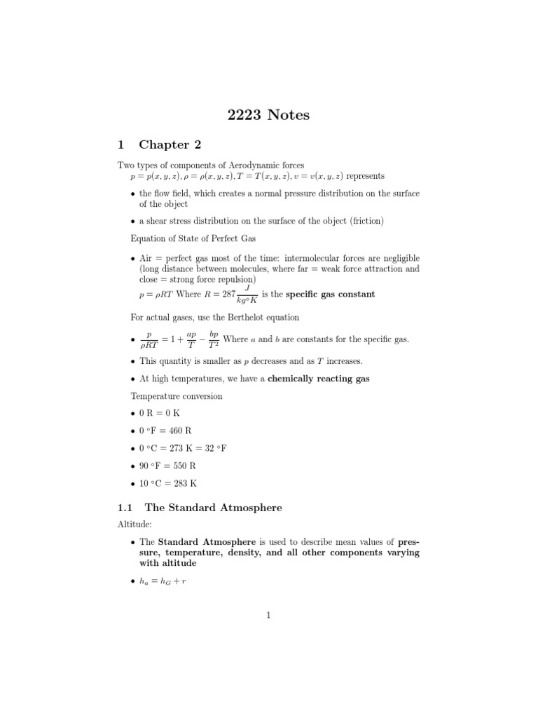 2223 Notes: 1.1 The Standard Atmosphere | PDF | Airspeed | Fluid Dynamics