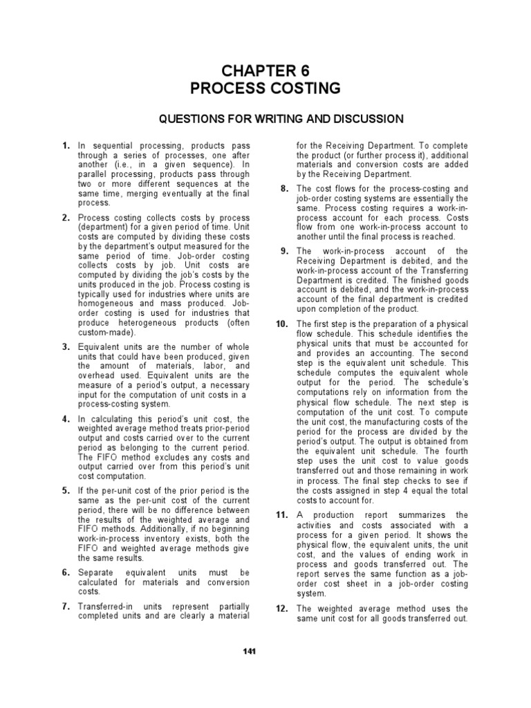 Process Costing: Questions For Writing and Discussion | PDF | Inventory | Debits And Credits