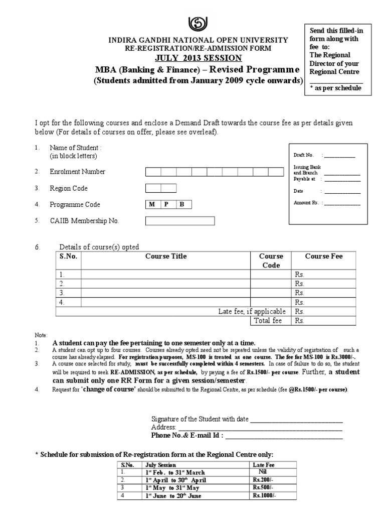 Revised Programme: July 2013 Session MBA (Banking & Finance ...